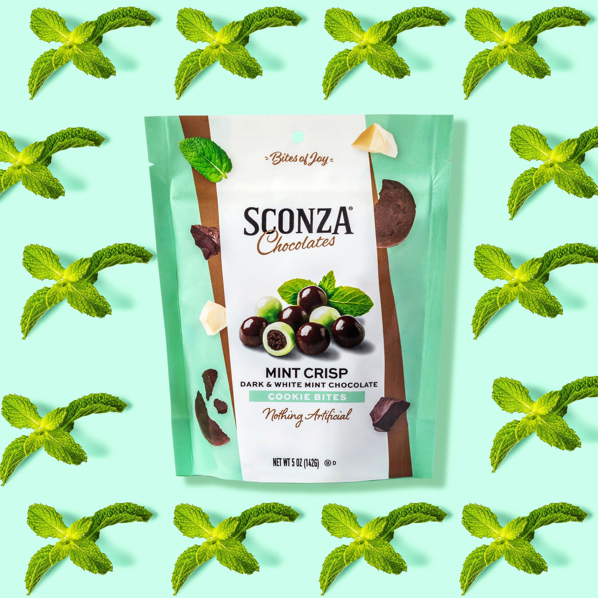 Mint Crisp Cookie Bites, 5oz | Sconza Chocolate